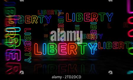 Liberty neon symbol. Freedom and success light color bulbs. Abstract ...