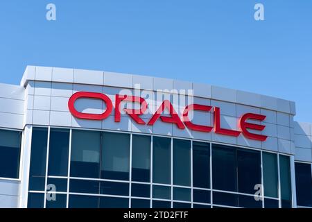 Close up of the Oracle sign on the office building in Lehi City, Utah ...