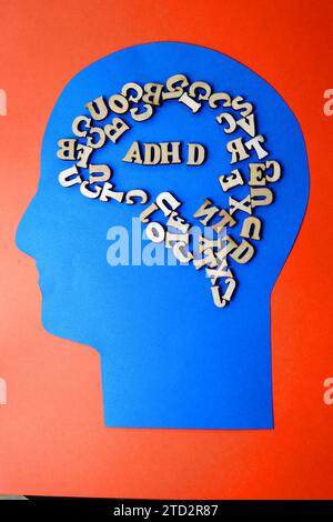 Diagram representing the human brain and ADHD using wooden panels Stock ...