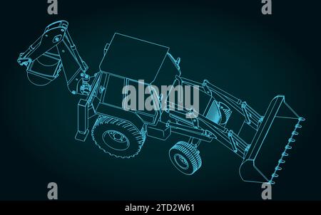 Stylized vector illustration of blueprint of diesel generator Stock ...