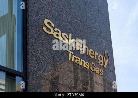 Close up of SaskEnergy logo sign on the building at its headquarters in ...