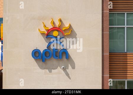 The Aboriginal Peoples Television Network APTN logo in Winnipeg ...