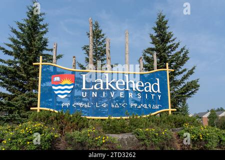 Lakehead University sign is seen at the campus in Thunder Bay, Ontario ...