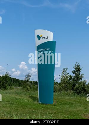 Ground signage for Vale Copper Cliff Nickel Refinery is seen in Greater ...