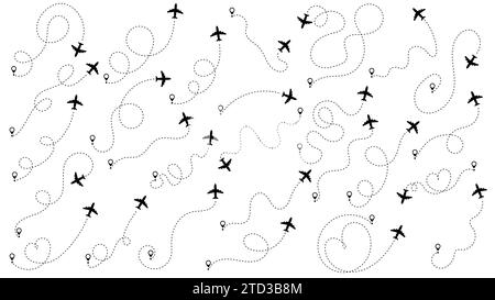 Travel concept from start point and dotted line tracing. Airplane or ...