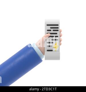 3d female hand holds payment energy bill paper invoice icon design ...