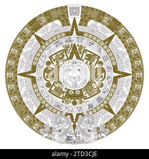 Vector design of Aztec calendar, monolithic disk of the ancient Mexica ...