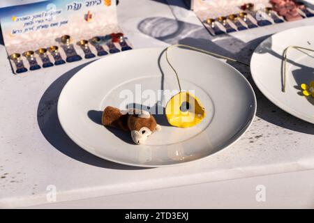 Empty Shabbat dinner tables seen on square in front of museum of art in ...