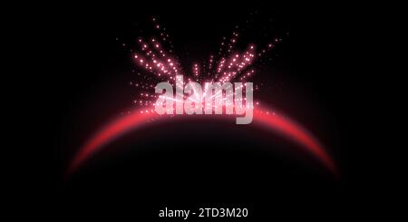 Red magic arch with glowing particles, sunlight lens flare. Neon ...