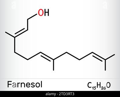 Farnesol molecule. It is derivative of terpenoids. It has a delicate ...
