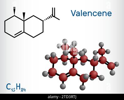 Valencene molecule. It is carbobicyclic compound.. Structural chemical ...