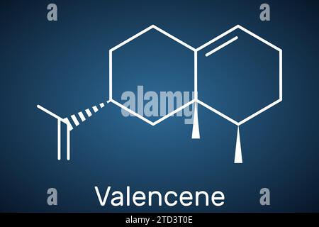 Valencene molecule. It is carbobicyclic compound.. Structural chemical ...