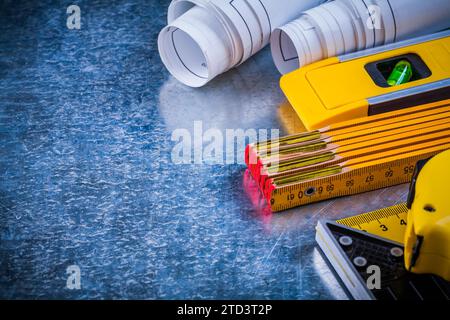 Industrial concept. On the black surface, arrows, gears and an ...