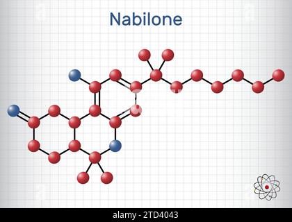 Nabilone molecule. It is synthetic cannabinoid, used as antiemetic drug ...