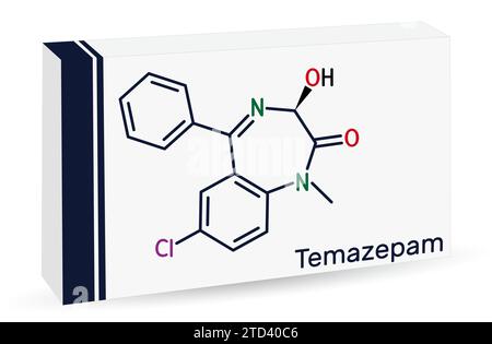 Temazepam benzodiazepine drug molecule. Used as hypnotic, anxiolytic ...
