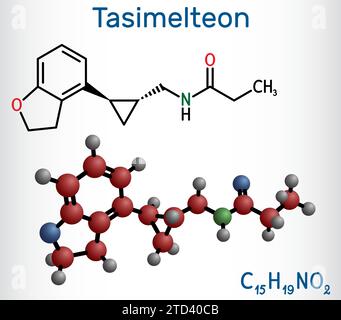 Tasimelteon molecule. It is sleep disorder medication. Skeletal chemical formula. Paper ...