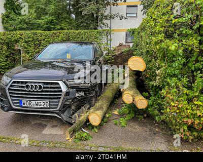 Trees fell on cars after a storm, car park in Wolfratshausen, Bavaria ...
