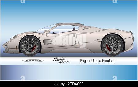 Modena, Italy, year 2023, Pagani Utopia Roadster super car silhouette ...