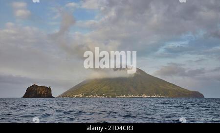 Strombolichio, small volcanic rock island off Stromboli, white ...