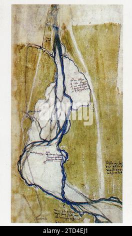 Leonardo da Vinci. Map of the Tuscan Coast around Pontedera, Pisa, and ...