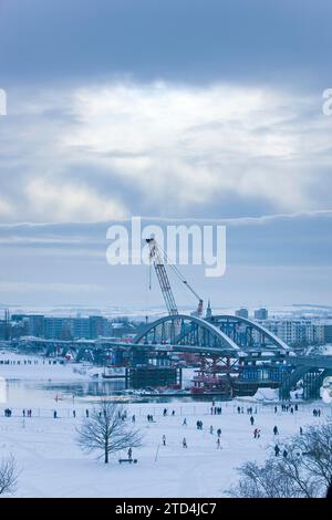 Waldschloesschen bridge final assembly Stock Photo - Alamy