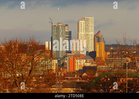 A view of the tall buildings of the Arena Quarter in Leeds City Centre ...