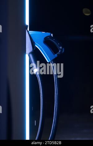 Lillesand, Norway - January 03 2023: Charging contacts and cables of a ...