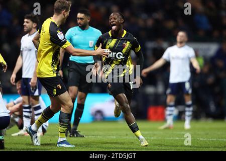 Watford's Ismael Kone (right) celebrates scoring their side's fifth ...