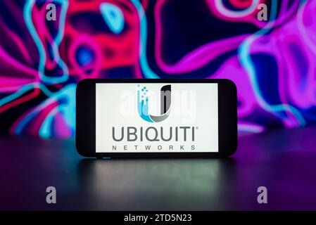 In this photo illustration, the Ubiquiti Networks logo is seen ...