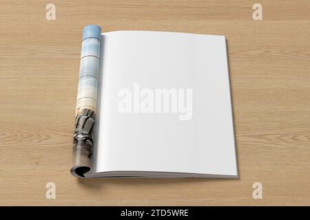 Magazine right-hand page mockup on wooden background. 3d illustration ...