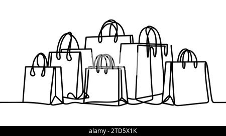 Shopping bag in continuous line art drawing style. Paper package ...