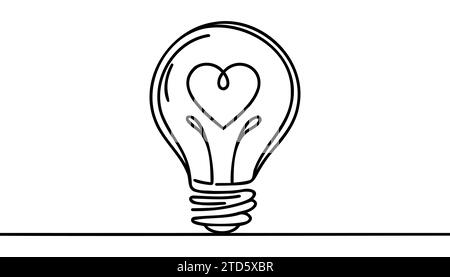 One single line drawing of shining light bulb above open text book logo ...