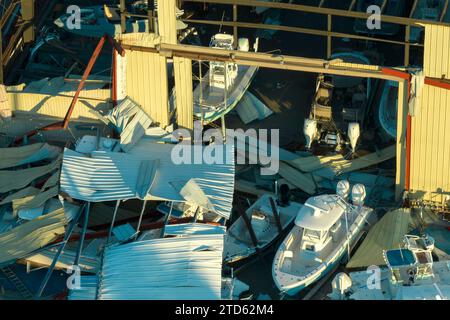 Boat station destroyed by hurricane wind in Florida coastal area ...