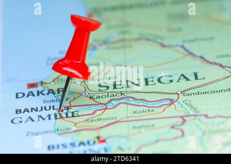 Banjul, Gambia pin on map of Africa Stock Photo - Alamy