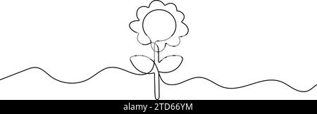 Single sunflower simple vector line illustration. One line art drawing ...
