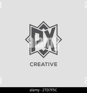 PX simple outline concept logo and circle of initial design black and ...