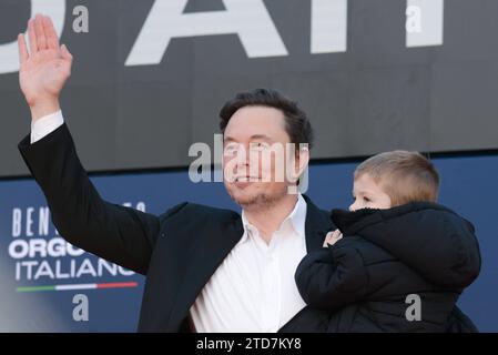 Elon Musk and his son during the News Atreju, political demonstration ...