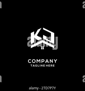 Initials KJ logo with abstract home roof hexagon shape, simple and ...
