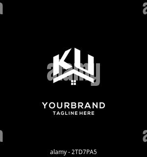 Initials KU logo with abstract home roof hexagon shape, simple and ...