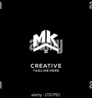 Initials MK logo with abstract home roof hexagon shape, simple and ...