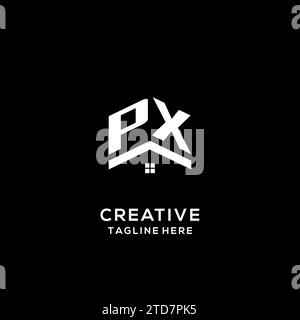 Initials PX logo with abstract home roof hexagon shape, simple and ...