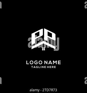 Initials PP logo with abstract home roof hexagon shape, simple and modern real estate logo ...