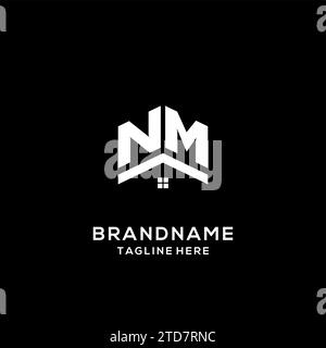 Initials NM logo with abstract home roof hexagon shape, simple and ...
