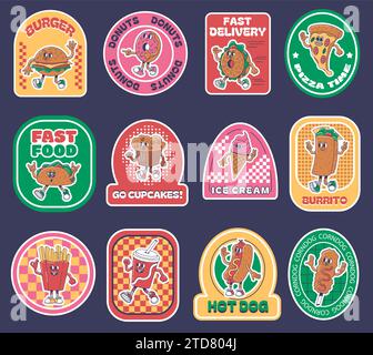 Fast food burger packaging stickers. Special order label, caution hot ...