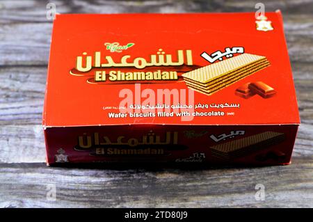 Cairo, Egypt, December 8 2023: El Shamadan Mega wafer filled with ...