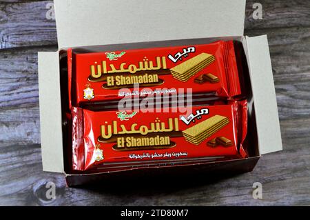 Cairo, Egypt, December 8 2023: El Shamadan Mega wafer filled with ...