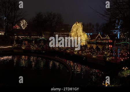 The Tivoli illuminations around the boating lake in Tivoli Gardens and ...