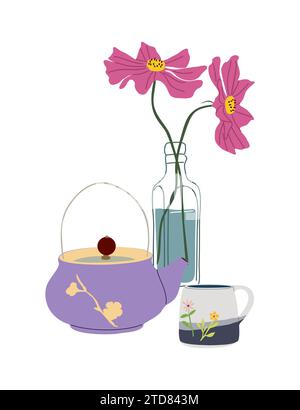 Teapot and cup with floral design elements Stock Vector Image & Art - Alamy