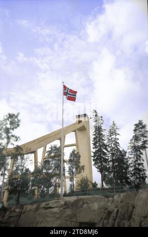 The view from the top of the Holmenkollen ski jump in Oslo in 1958. A ...