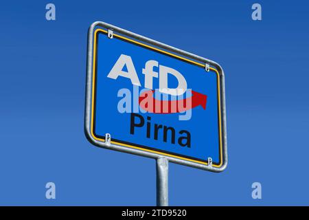 Ortsschild mit AfD-Logo und Remigration und Migration Ortsschild mit ...